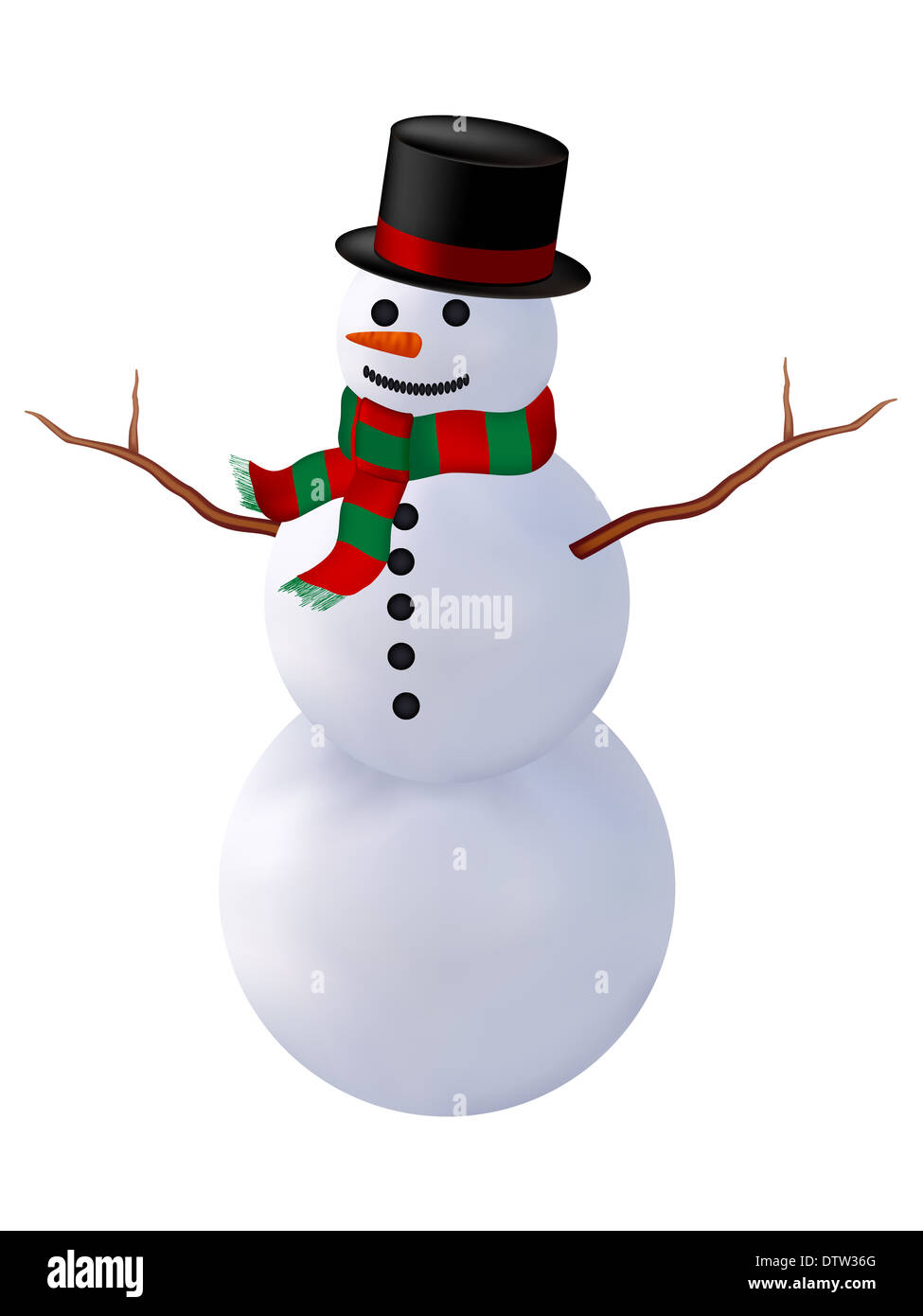 smiling snowman with a red scarf and hat. isolated on a white ...