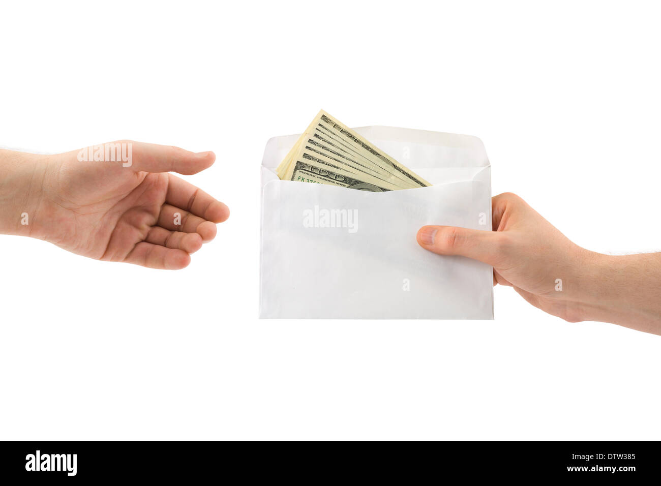 Hands and money in envelope Stock Photo - Alamy