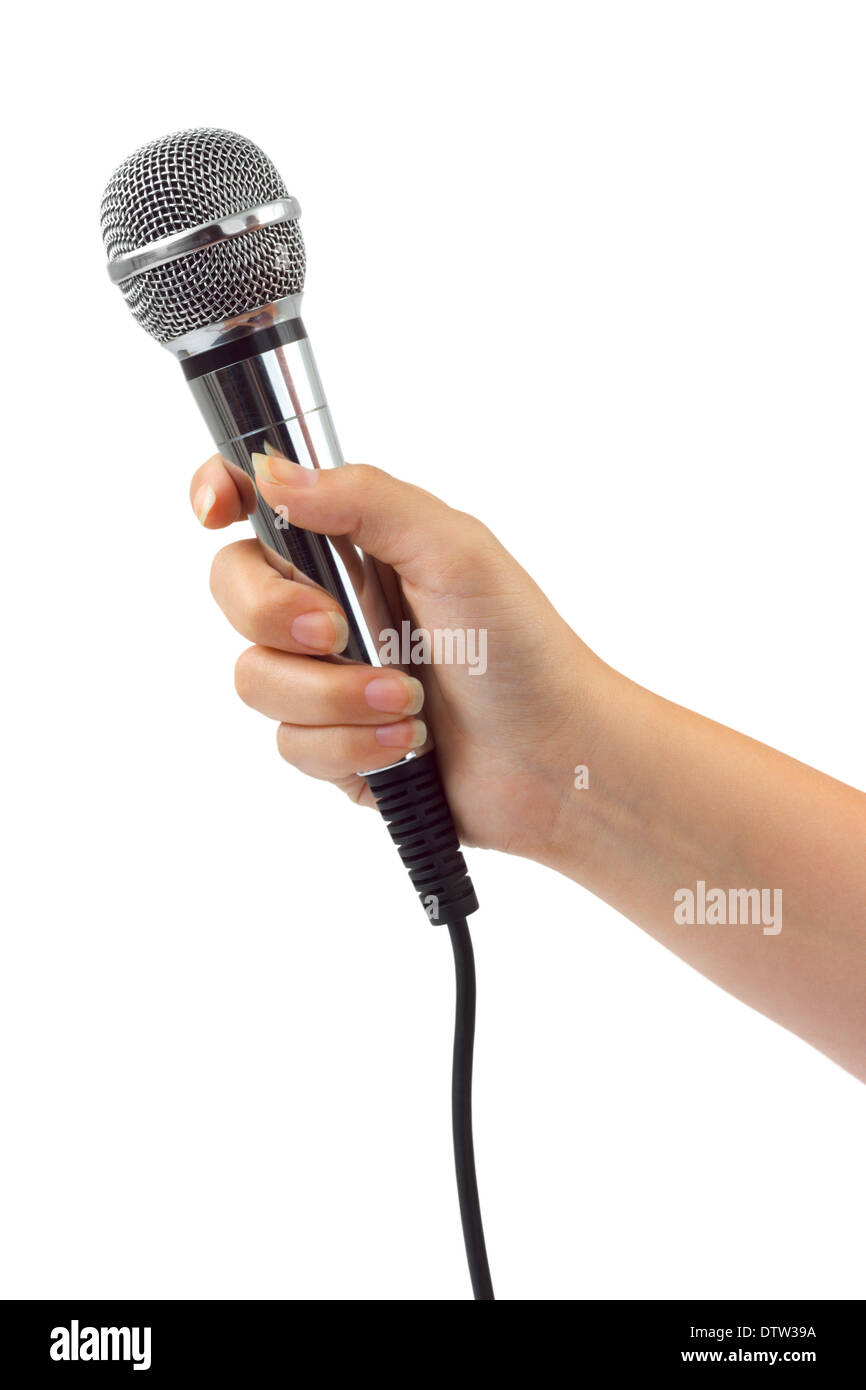 Hand with microphone Stock Photo - Alamy