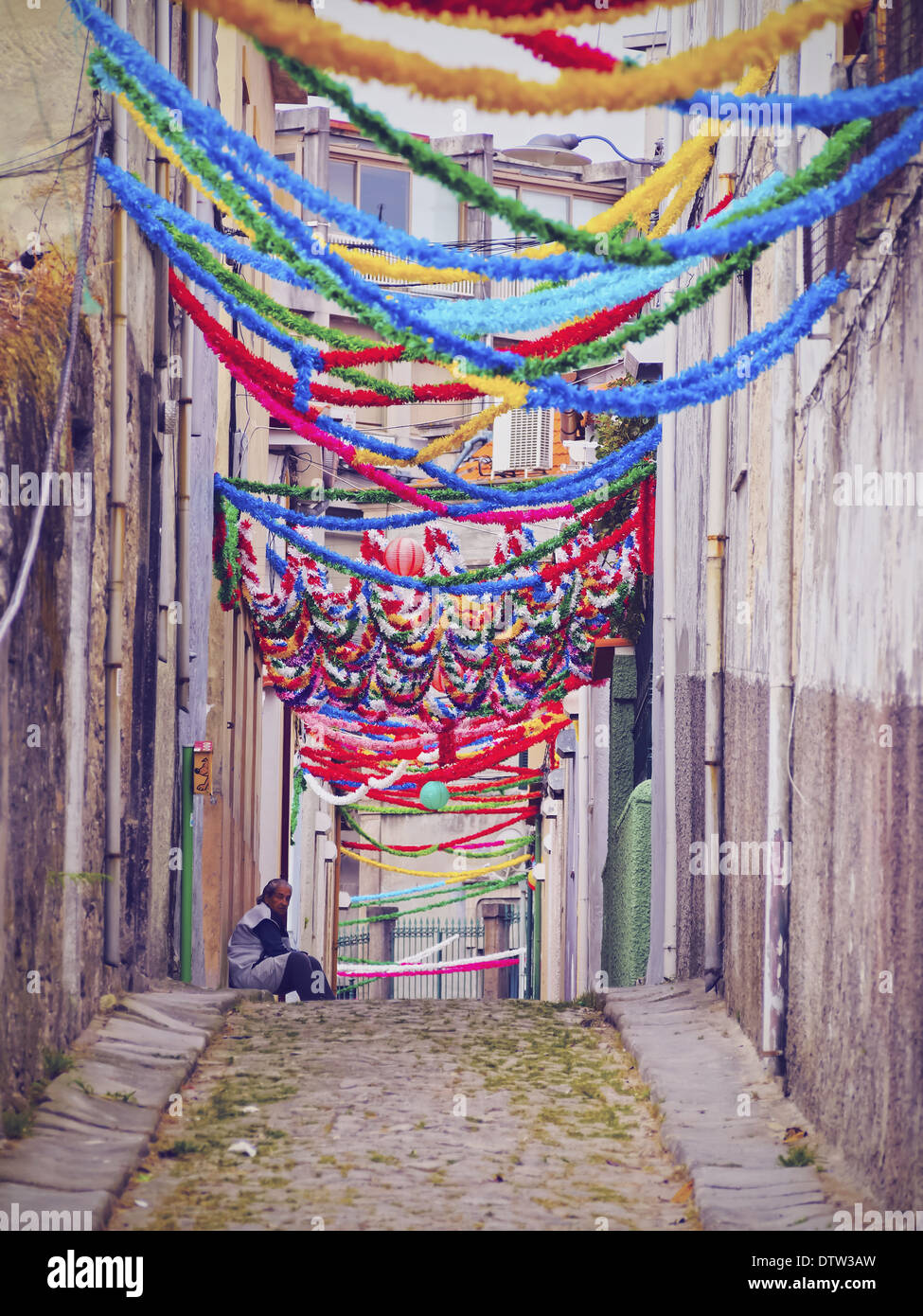 Colorful Decoration on the street of Porto, Portugal Stock Photo - Alamy