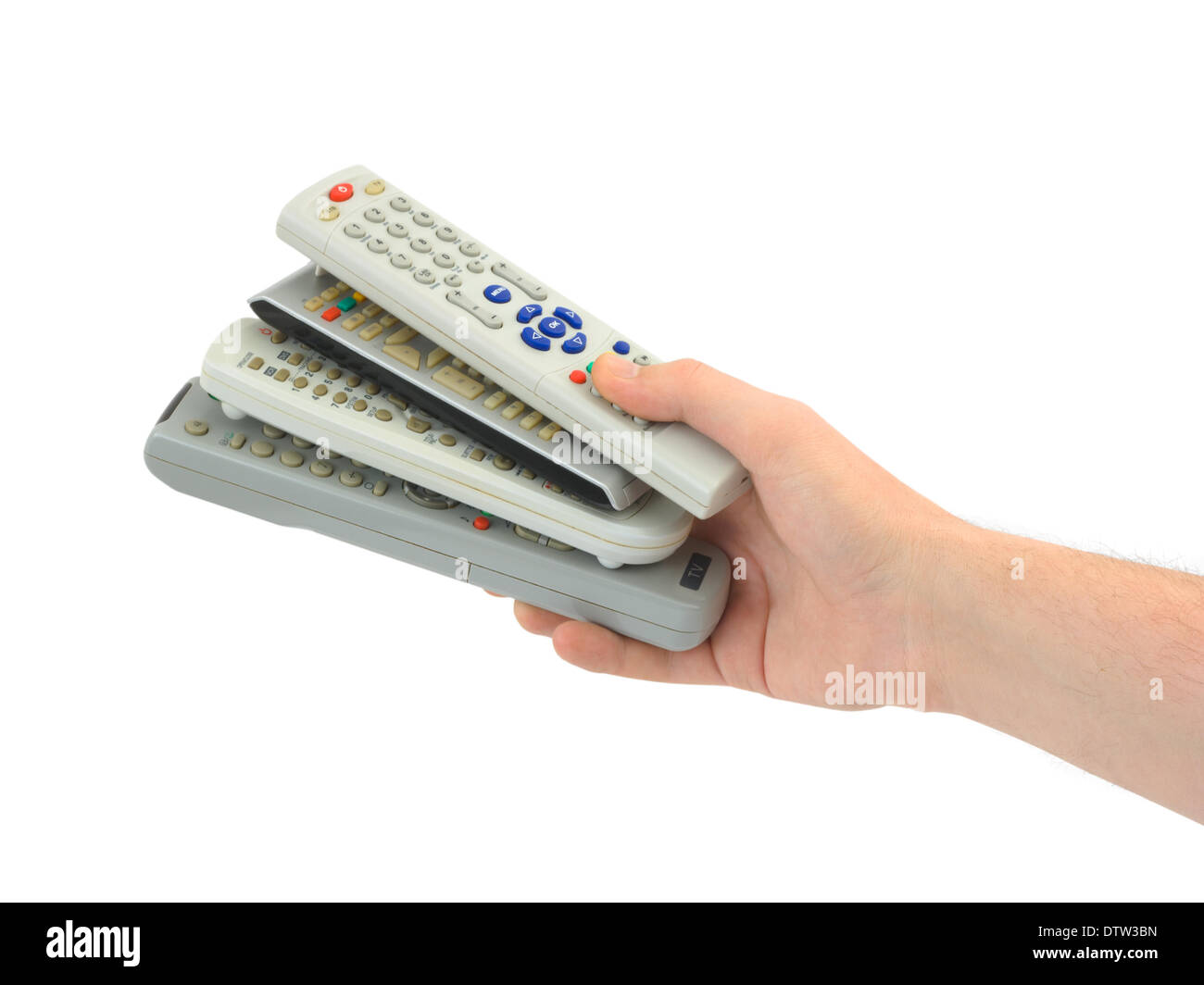 Remote controls in hand Stock Photo - Alamy