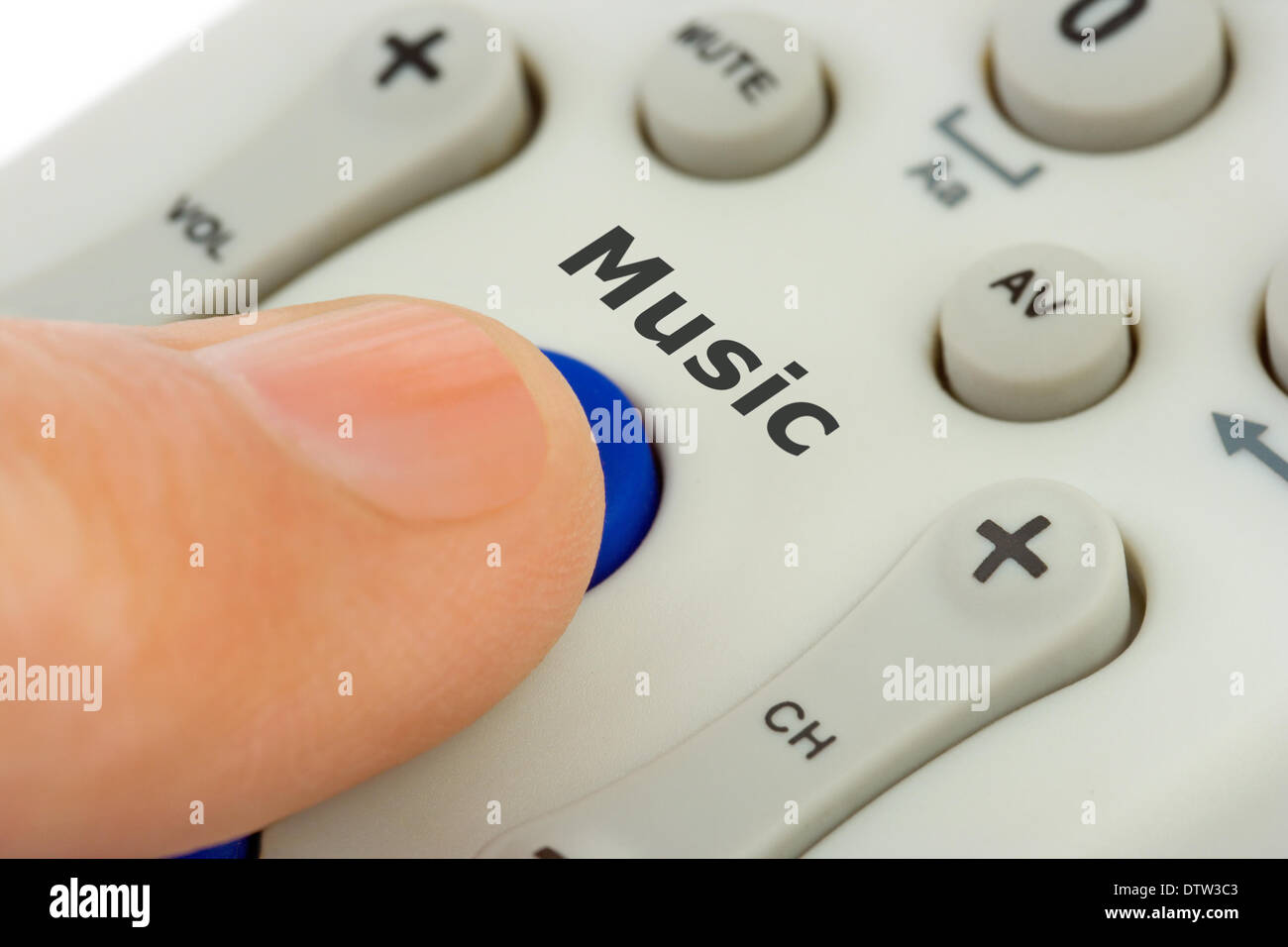 Hand pushing button Music Stock Photo - Alamy