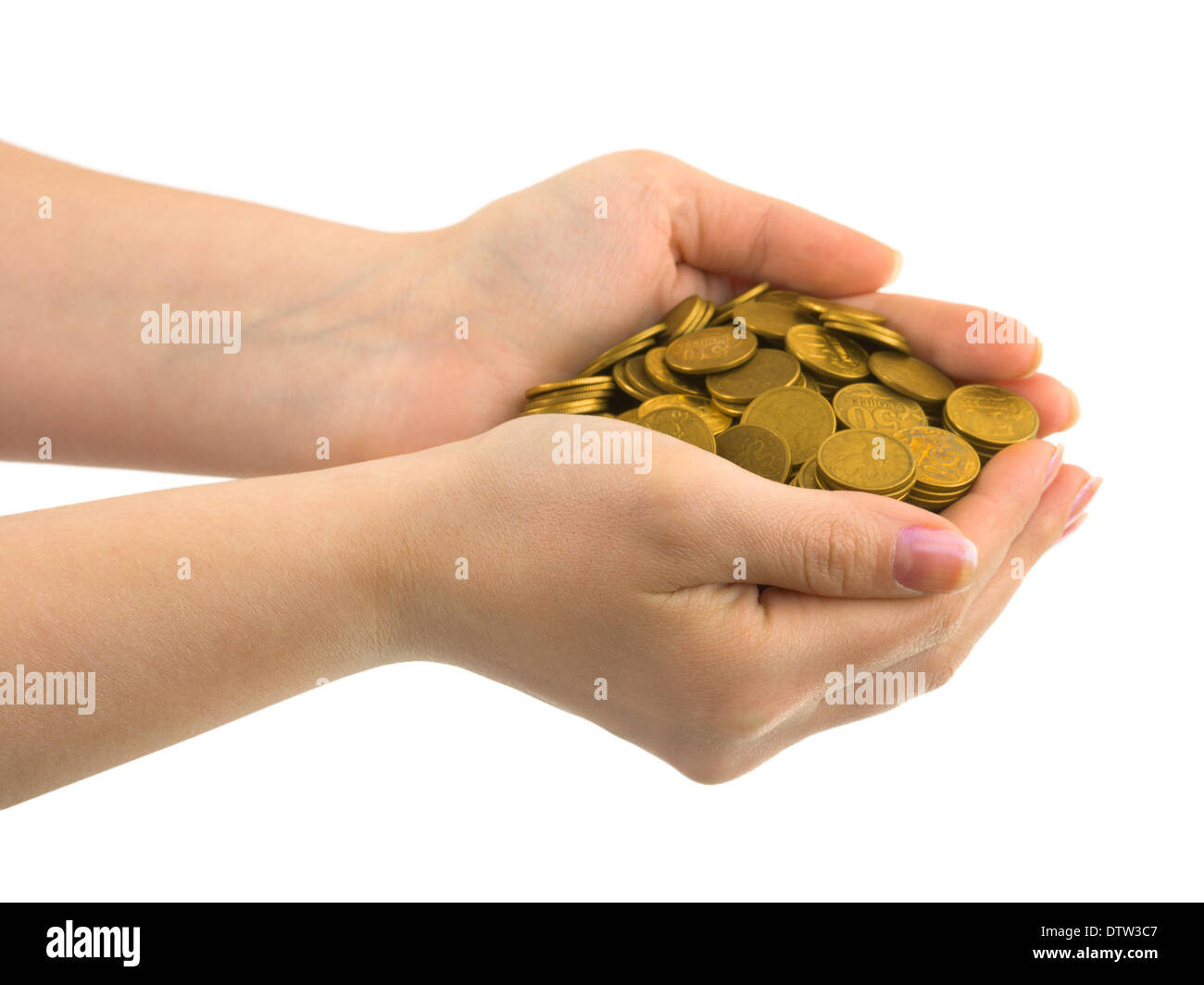 Hands with coins Stock Photo - Alamy