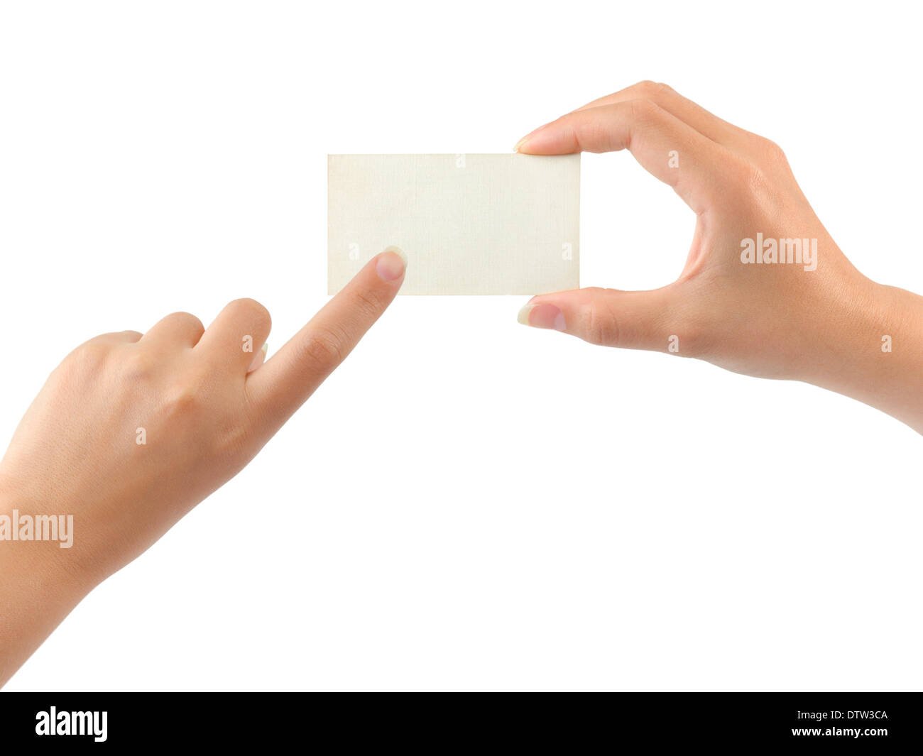 Paper card and pointing hand Stock Photo - Alamy