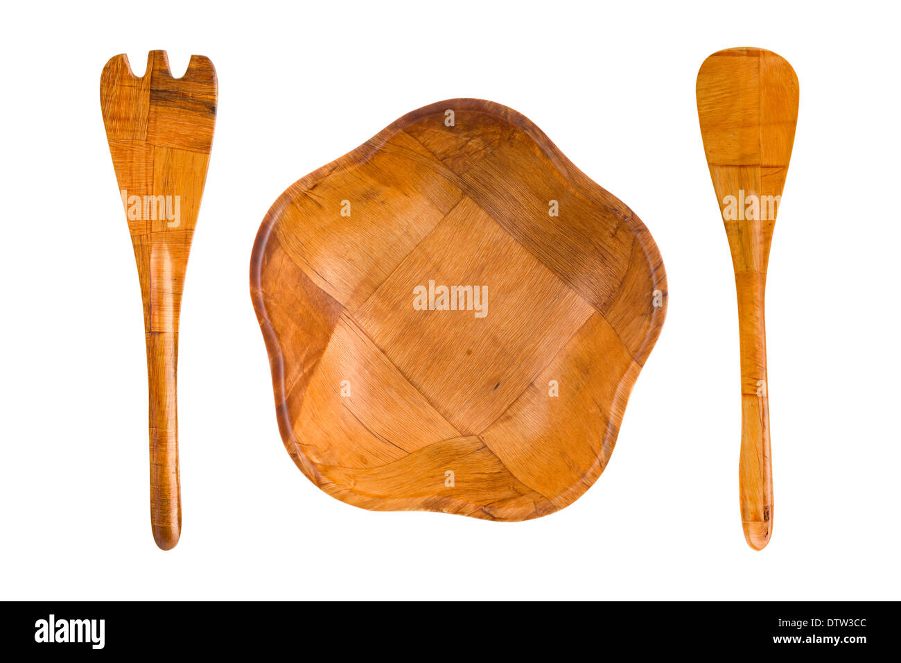 Wood plate, spoon and fork Stock Photo - Alamy