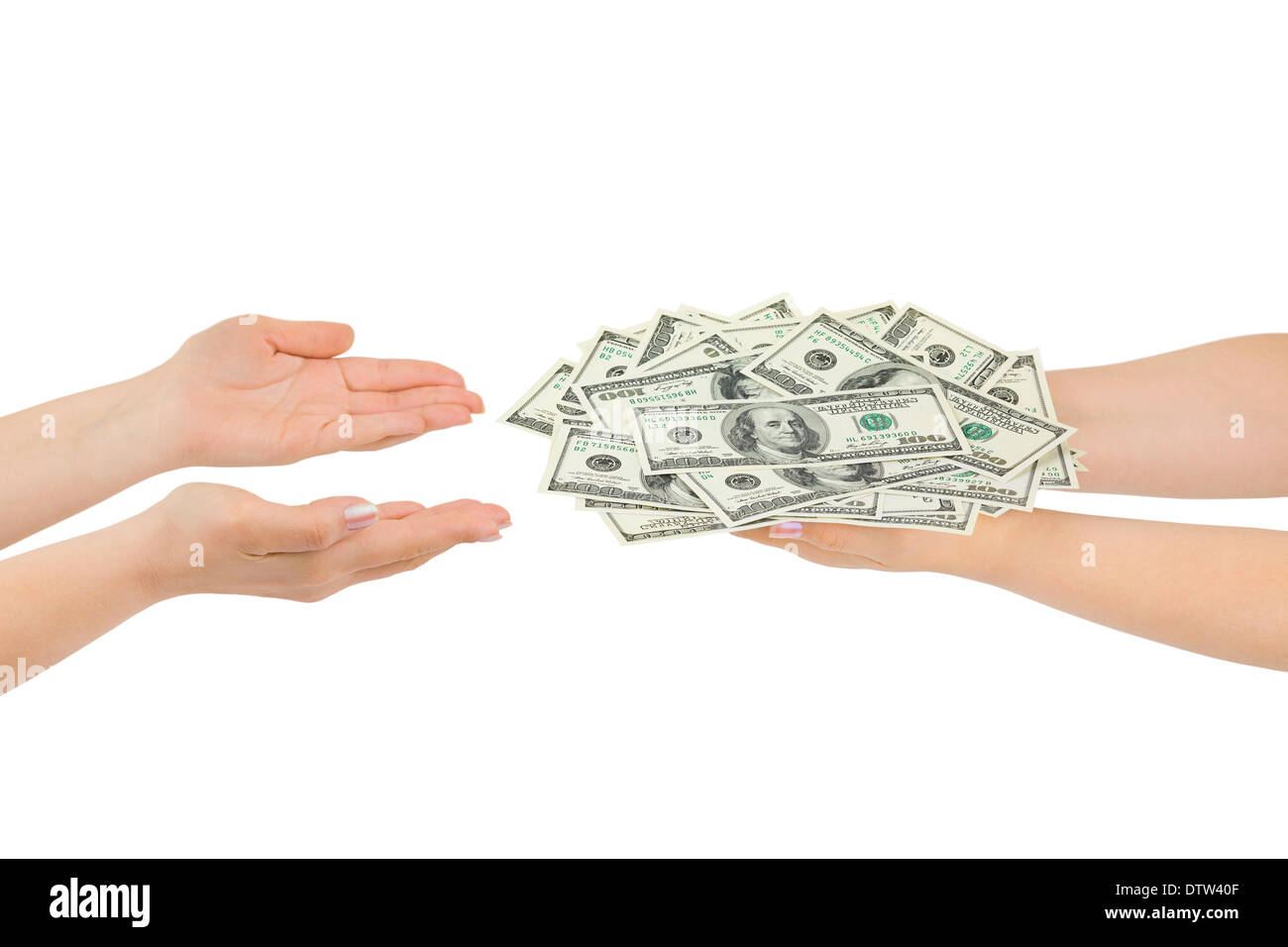 Hands giving money Stock Photo - Alamy