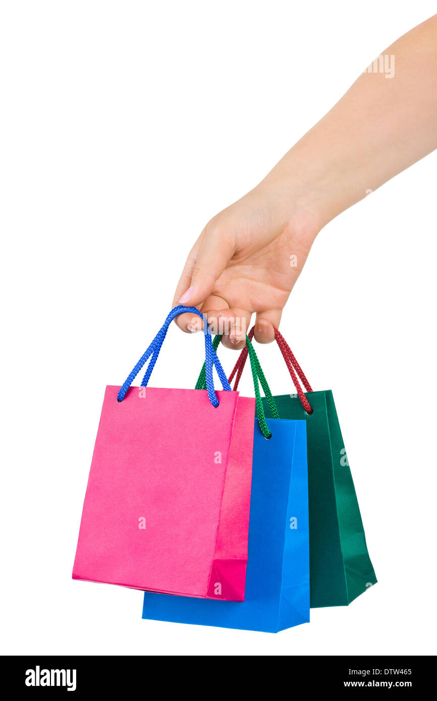 Hand with shopping bags Stock Photo - Alamy