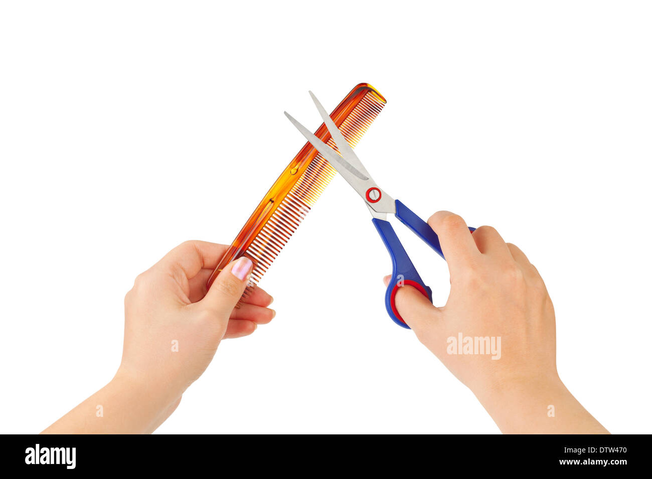 Hands with scissors and comb Stock Photo - Alamy