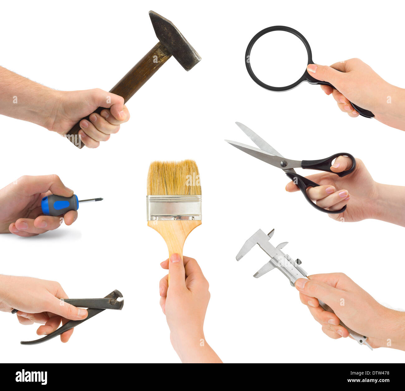 Set of hand with tool Stock Photo - Alamy