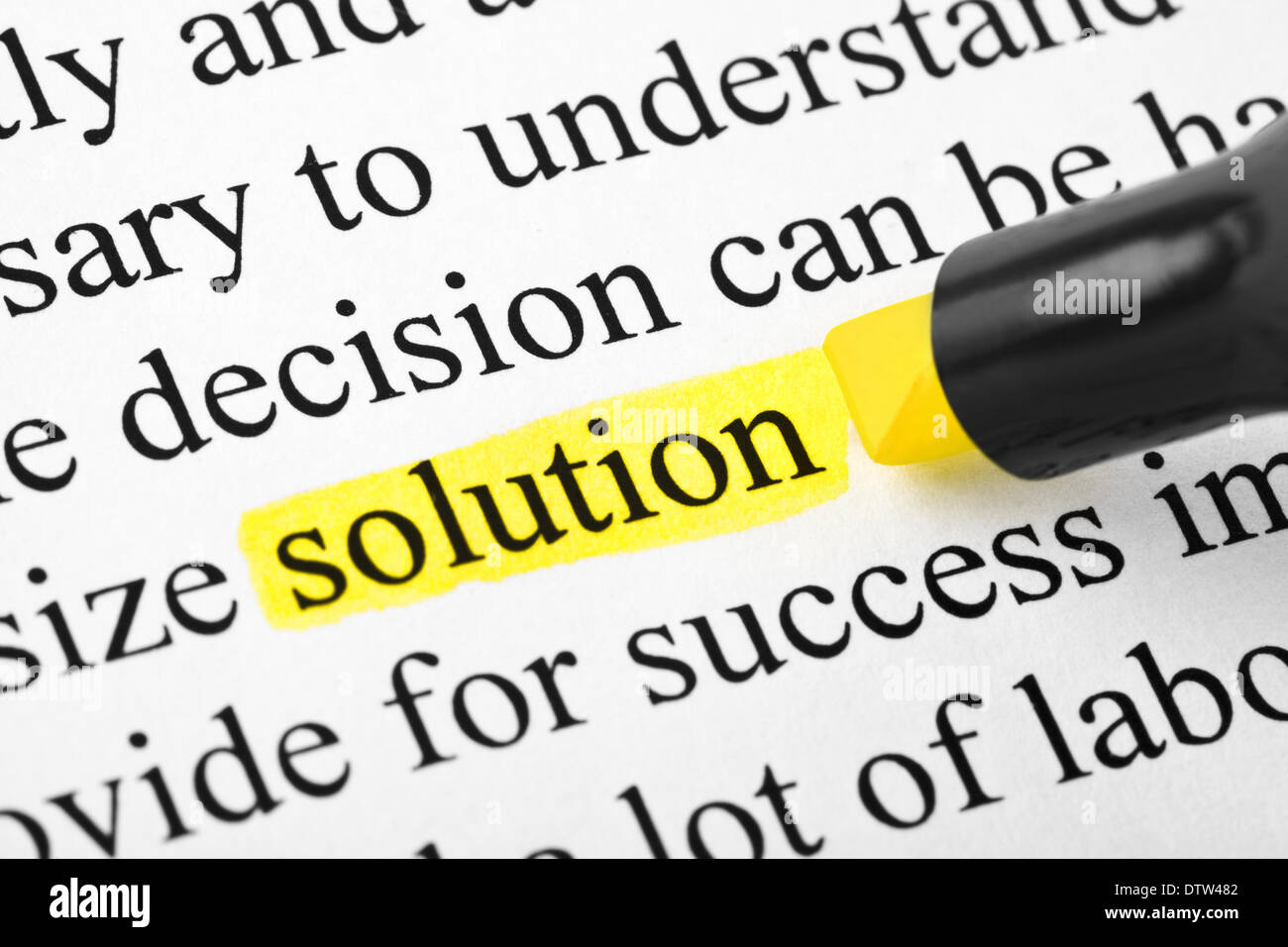 Highlighter and word solution Stock Photo - Alamy