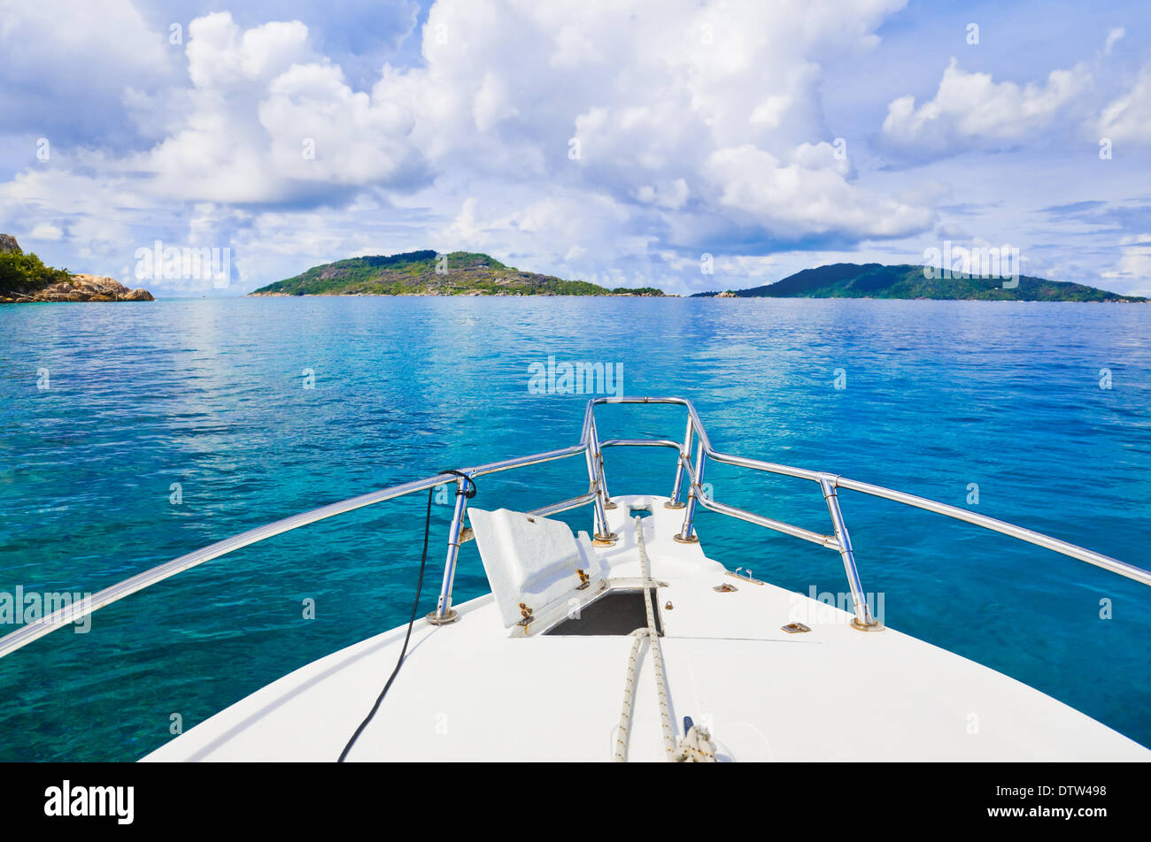 Tropical island and boat Stock Photo - Alamy