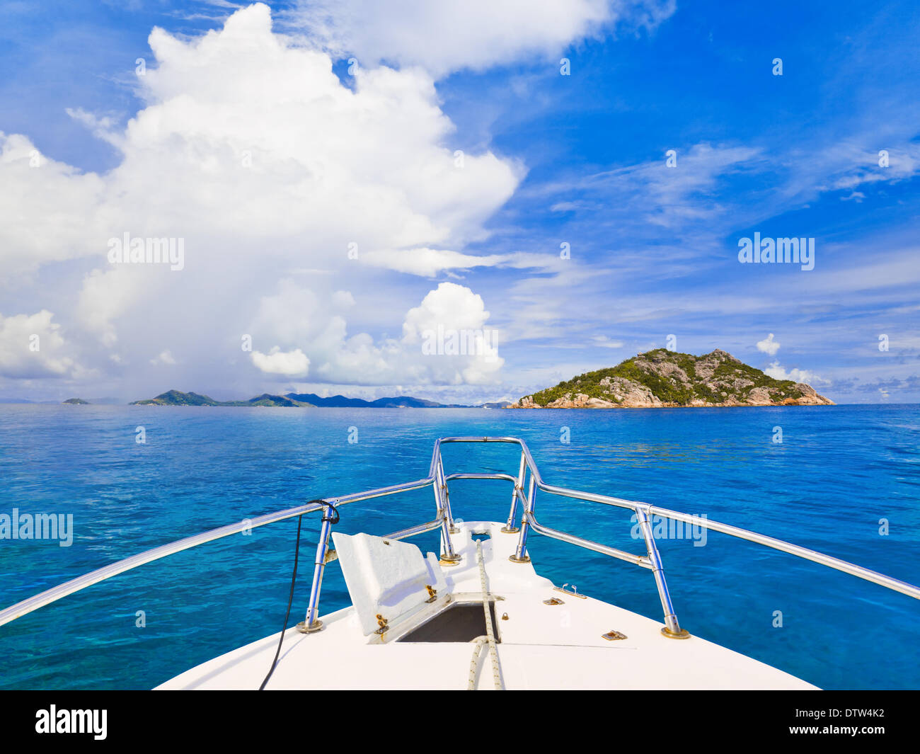 Tropical island and boat Stock Photo - Alamy
