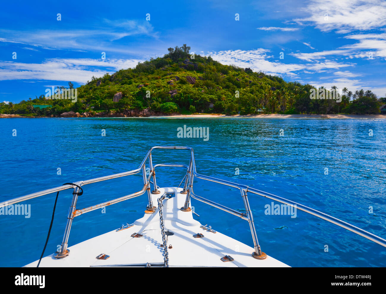 Tropical island and boat Stock Photo - Alamy
