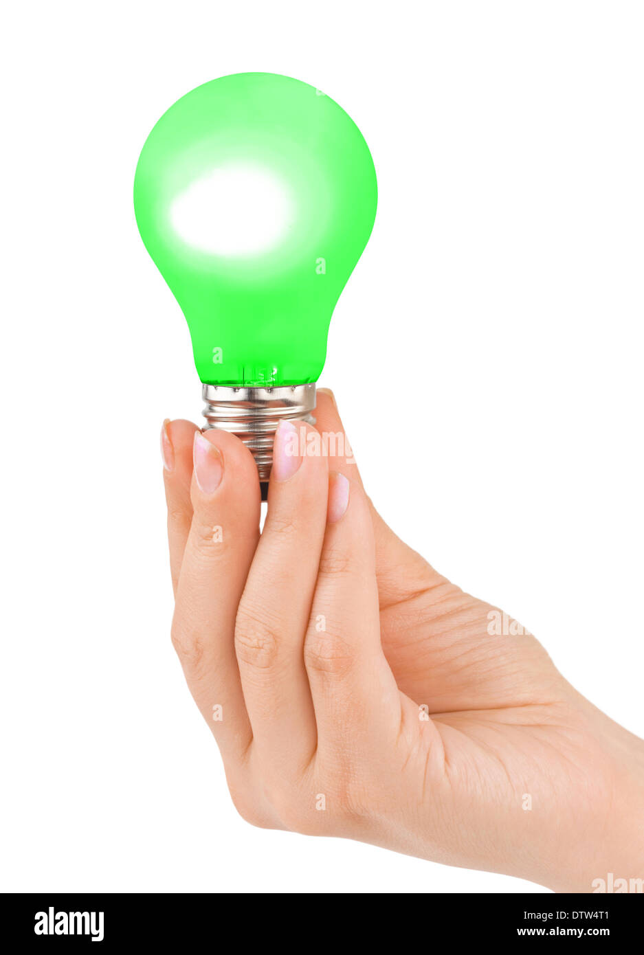 Hand with green lamp Stock Photo - Alamy