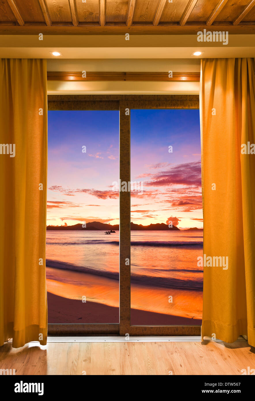 Hotel room and beach landscape Stock Photo - Alamy