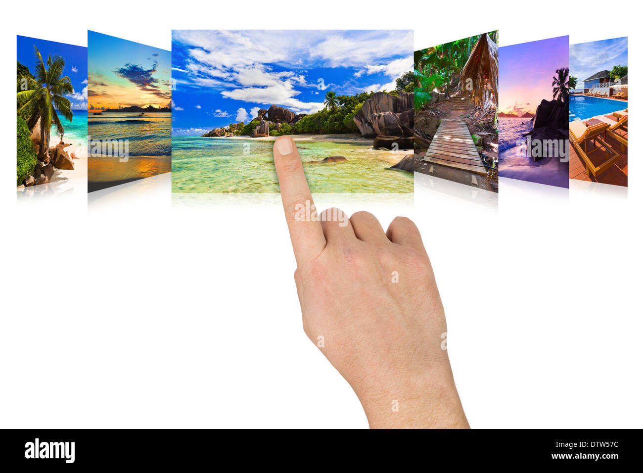 Hand scrolling summer beach images Stock Photo - Alamy