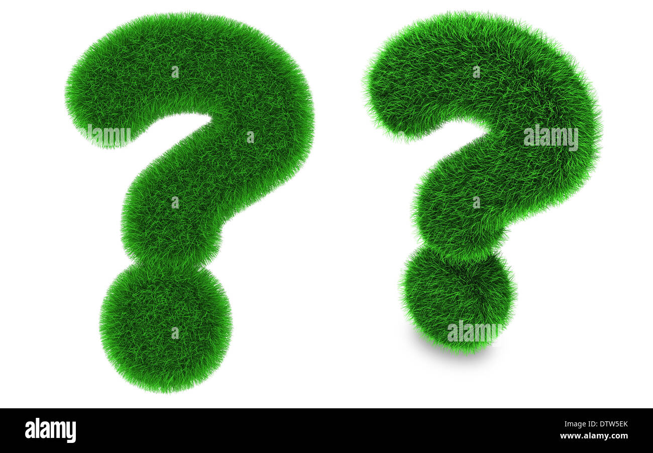 Question mark covered by green grass isolated on white background Stock ...