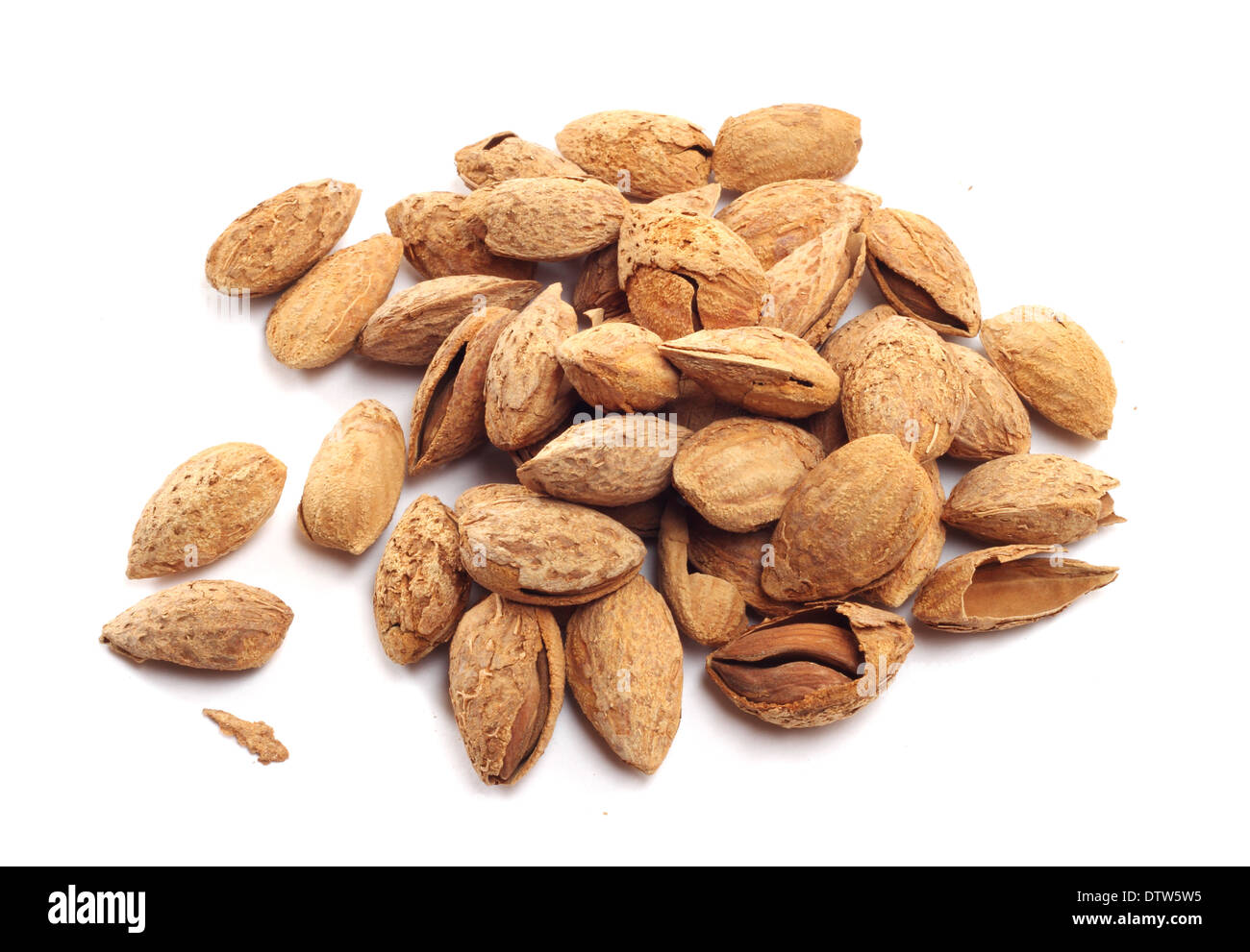 Heap of almond nuts in shell isolated on white background Stock Photo ...