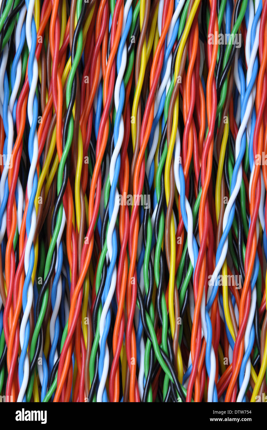 Twisted colored wires in data communication networks Stock Photo - Alamy
