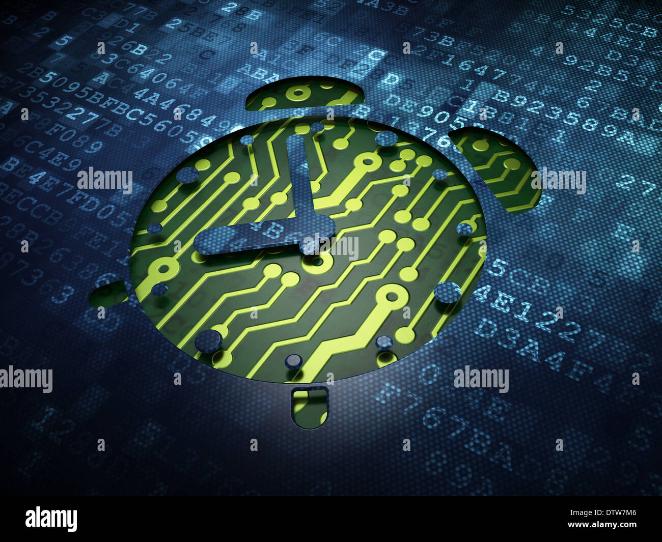 Timeline concept: Alarm Clock on digital screen background Stock Photo ...