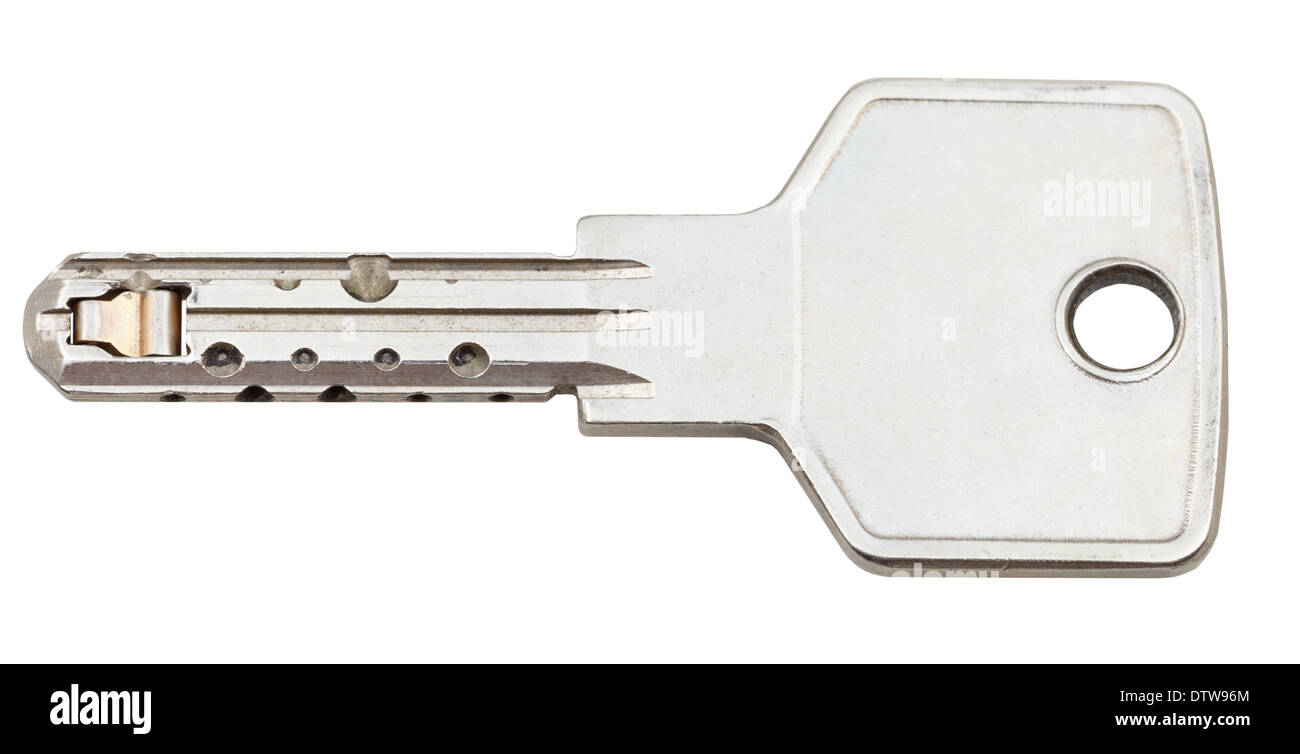 one steel door key for pin tumbler lock isolated on white background ...
