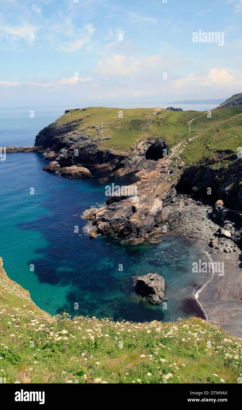 Coast line with Barras Nose Tintagel Cornwall England UK Stock Photo ...