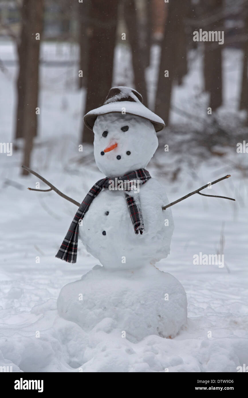 Real Snowman Funny Snowman On The Snow Outdoor Background Christmas