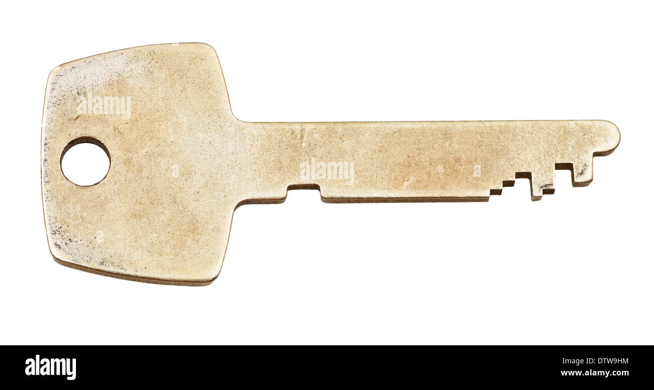 brass flat key isolated on white background Stock Photo - Alamy