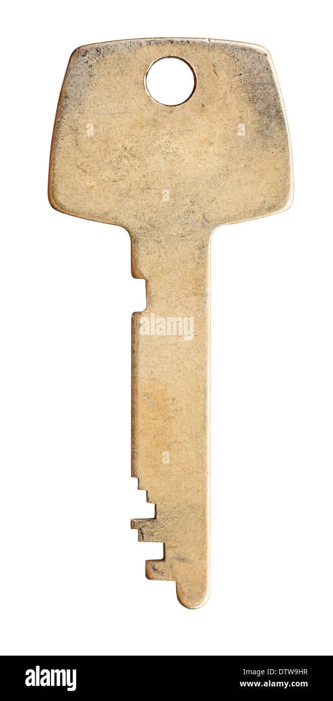 one brass flat key isolated on white background Stock Photo - Alamy