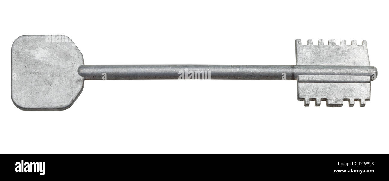 Double-sided big key for lever tumbler lock isolated on white ...