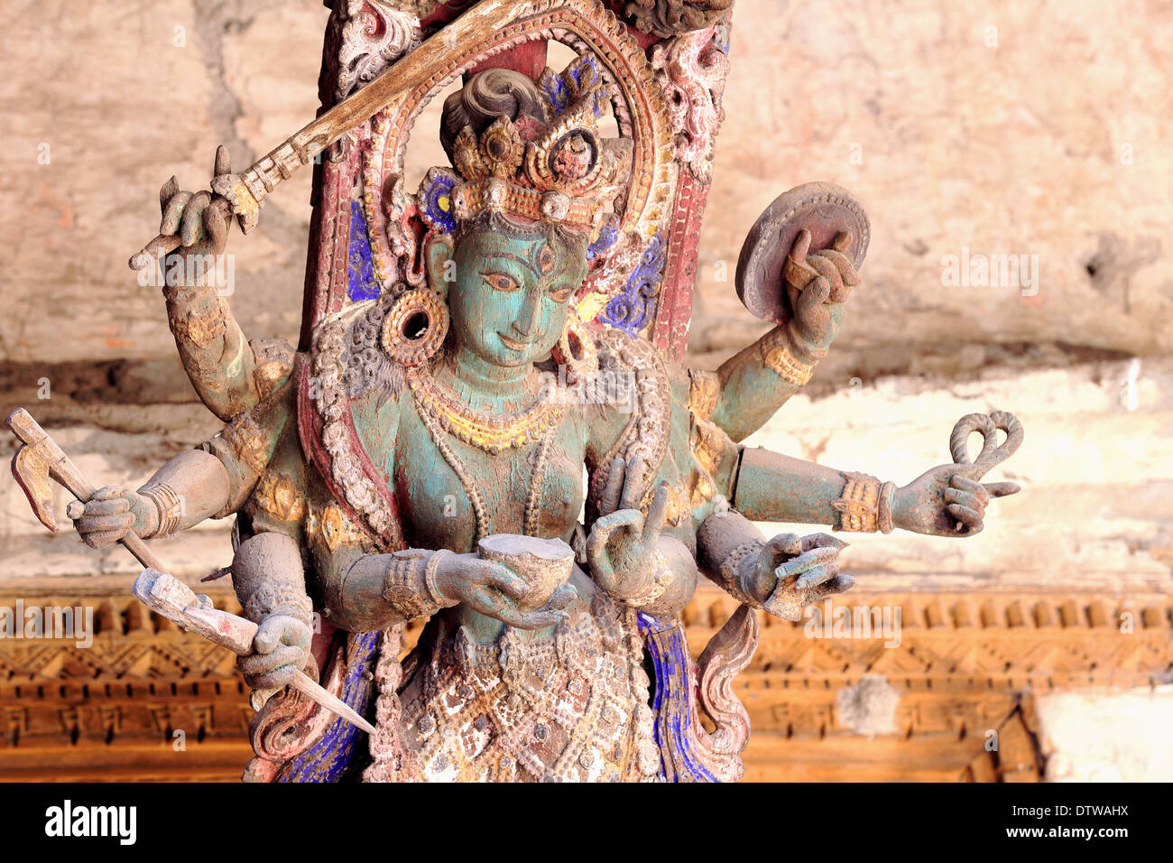 Carved wooden roof strut in the Sadashiva Bhairab Chowk-courtyard of ...