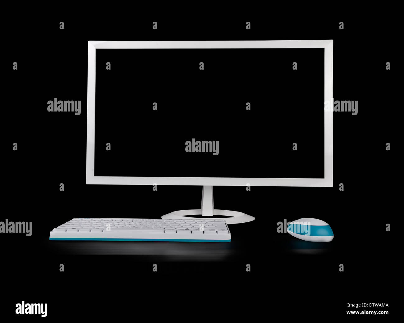 Desktop computer and keyboard and mouse on black Stock Photo - Alamy