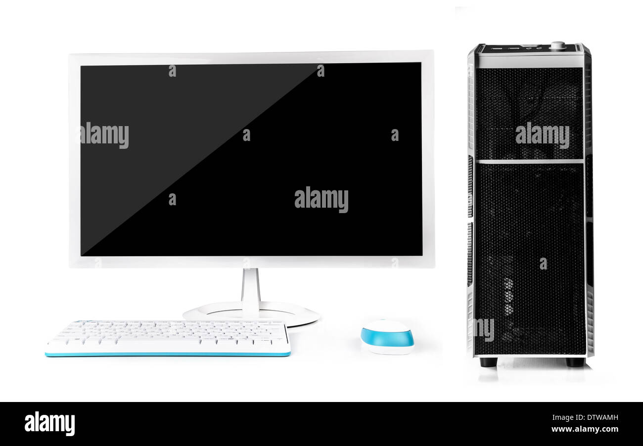 Desktop computer and keyboard and mouse on white Stock Photo - Alamy