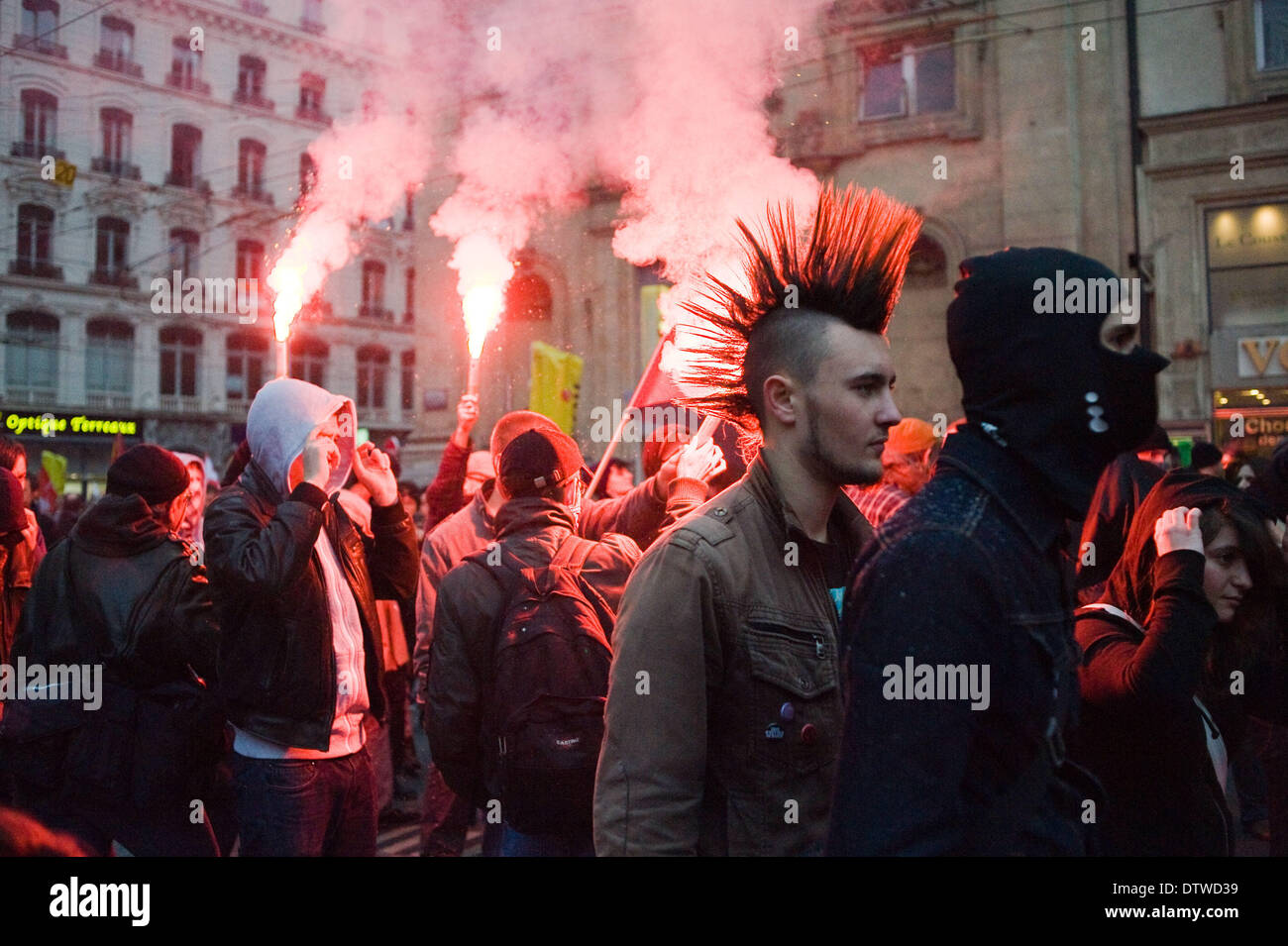 Lyon, France. 22nd Feb, 2014. Punk with a mohawk hairstyle and hooded ...