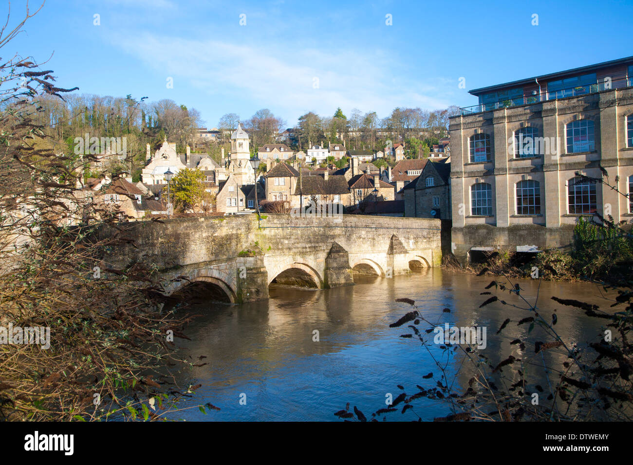 Bridge over River Avon with high level of water, Bradford on Avon ...