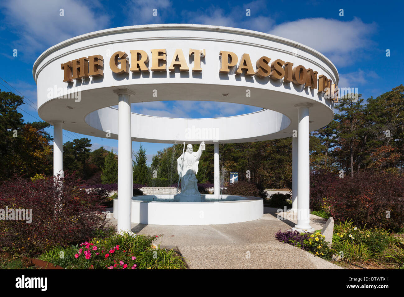 USA, Arkansas, Eureka Springs, sign for The Great Passion Play Stock ...