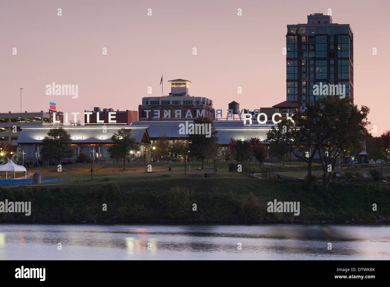 USA, Arkansas, Little Rock, River Market exterior at dusk Stock Photo ...
