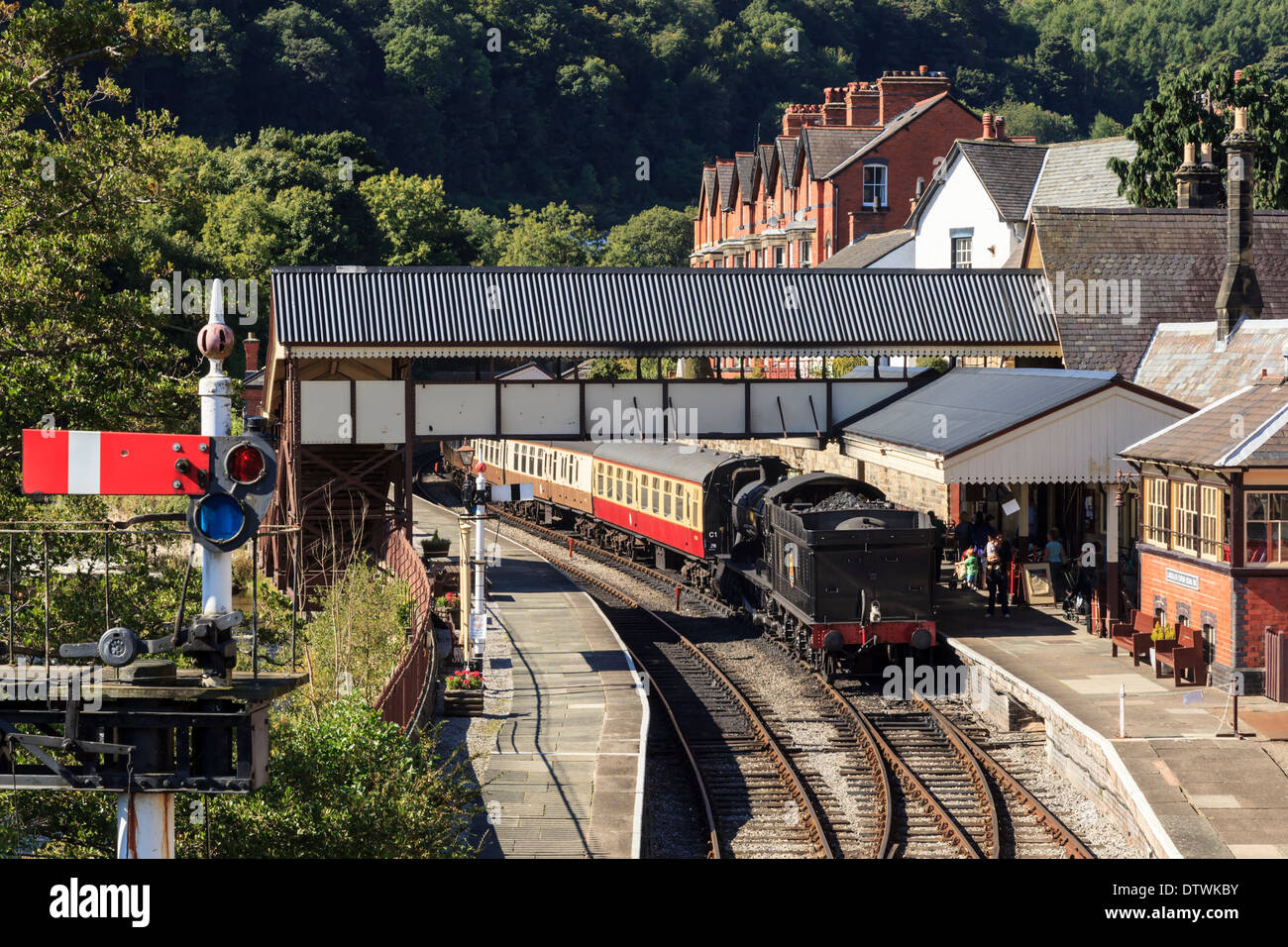 Ex GWR 2884 Class number 3802 is seen arriving back at Llangollen ...