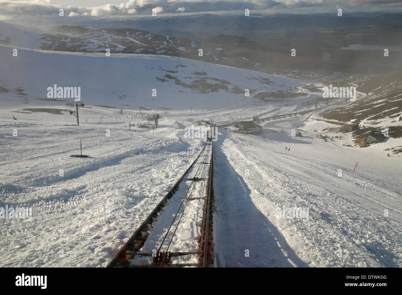 Cairngorms,UK,24th February 2014, Thick snow surrounds the funicular railway on the Cairngorm ...
