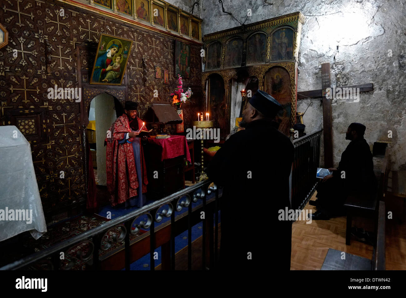 Ethiopian Orthodox Christians praying inside the Coptic Chapel of St ...