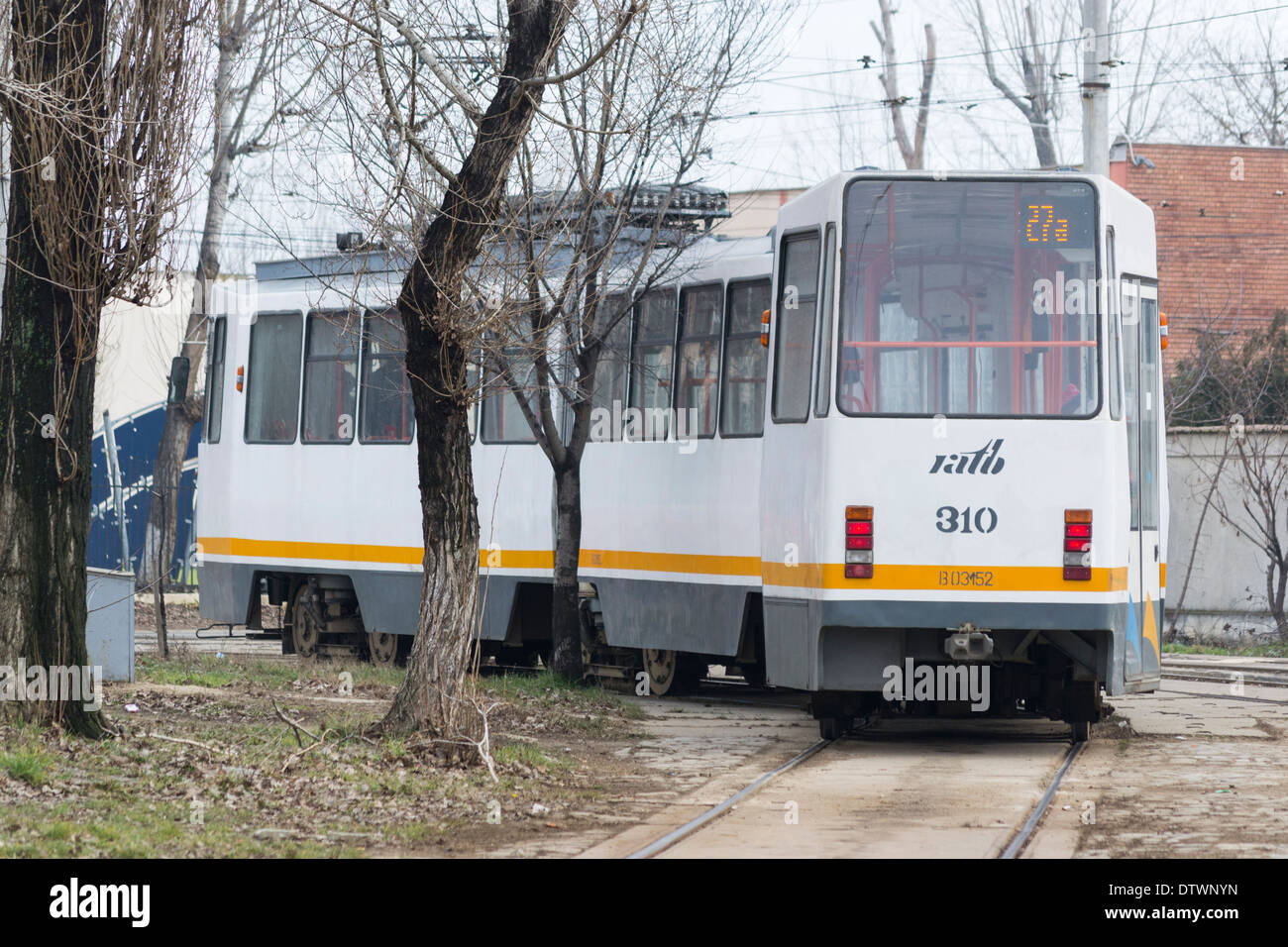 Tram headed to garage in Bucharest, Romania Stock Photo - Alamy