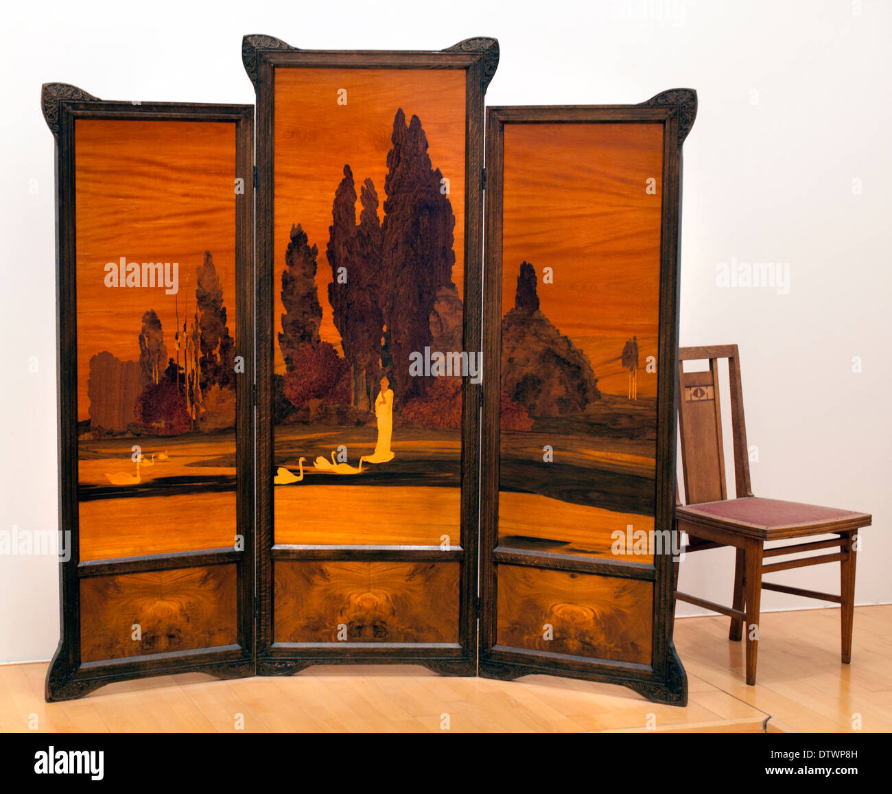 Screen Dame of Swans 1903 Charles Spindler 1865-1938 Alsatian artist ...