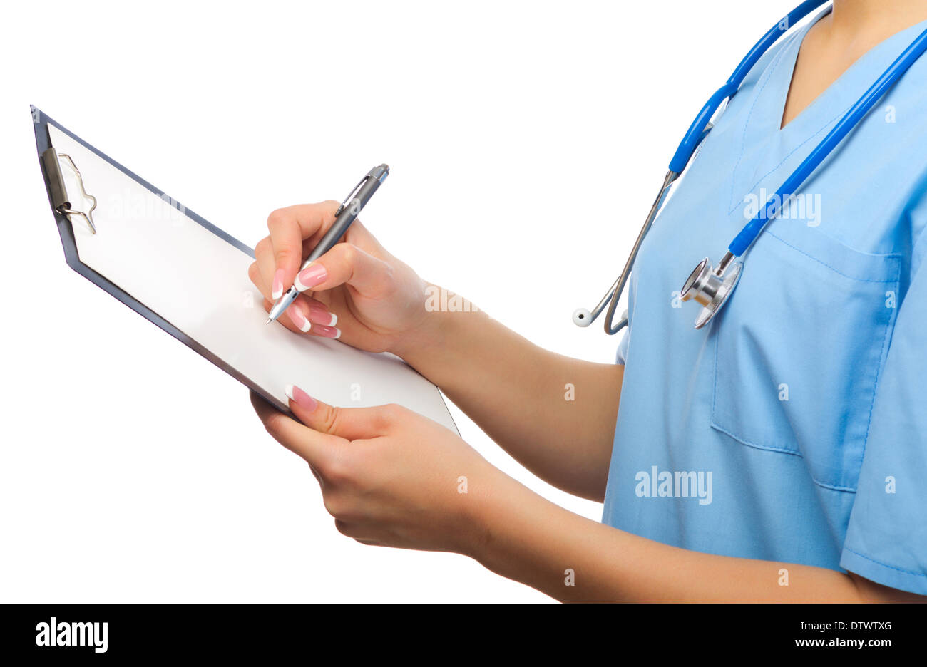 Doctor with clipboard isolated on white Stock Photo - Alamy