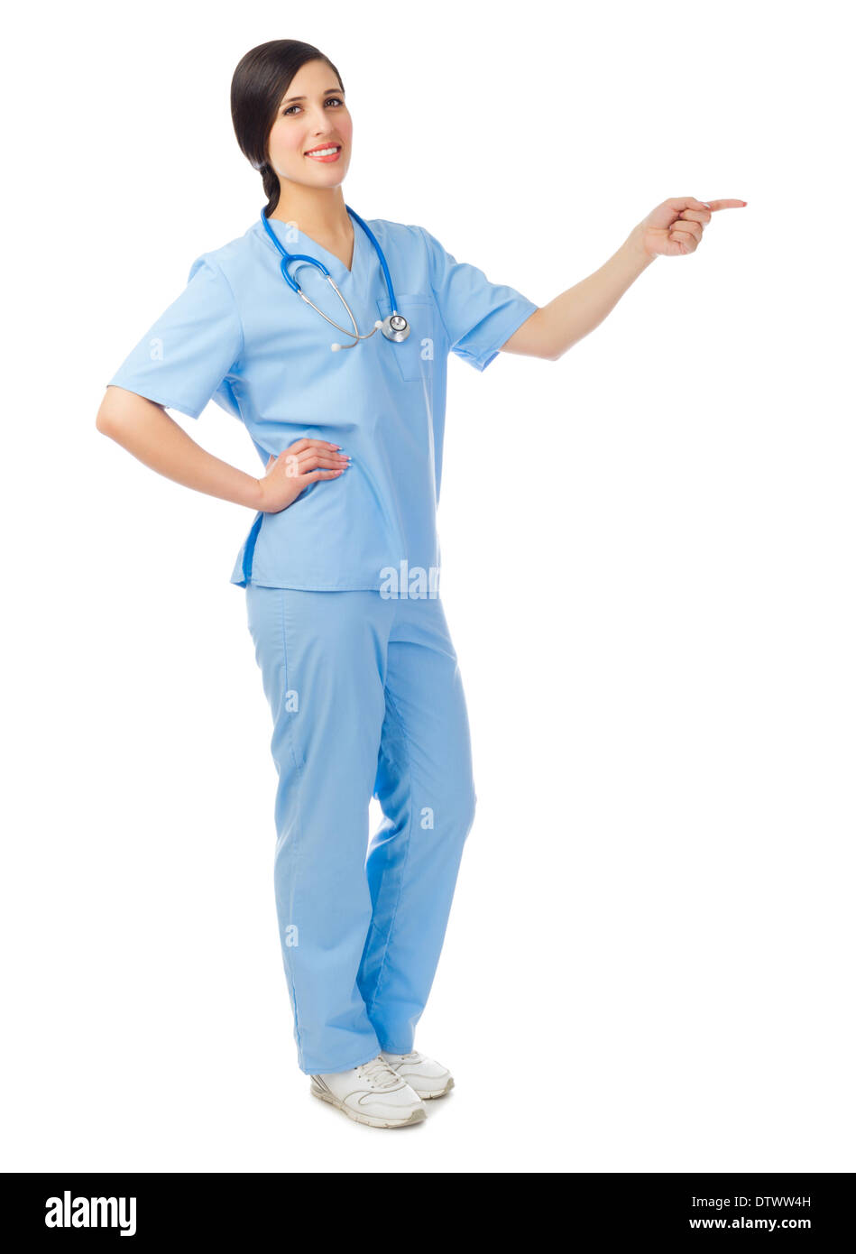 Doctor shows pointing gesture isolated Stock Photo - Alamy