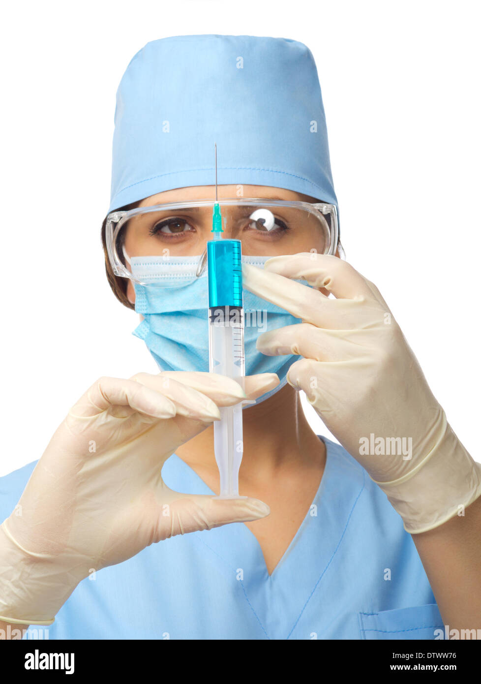 Doctor with syringe isolated on white Stock Photo - Alamy