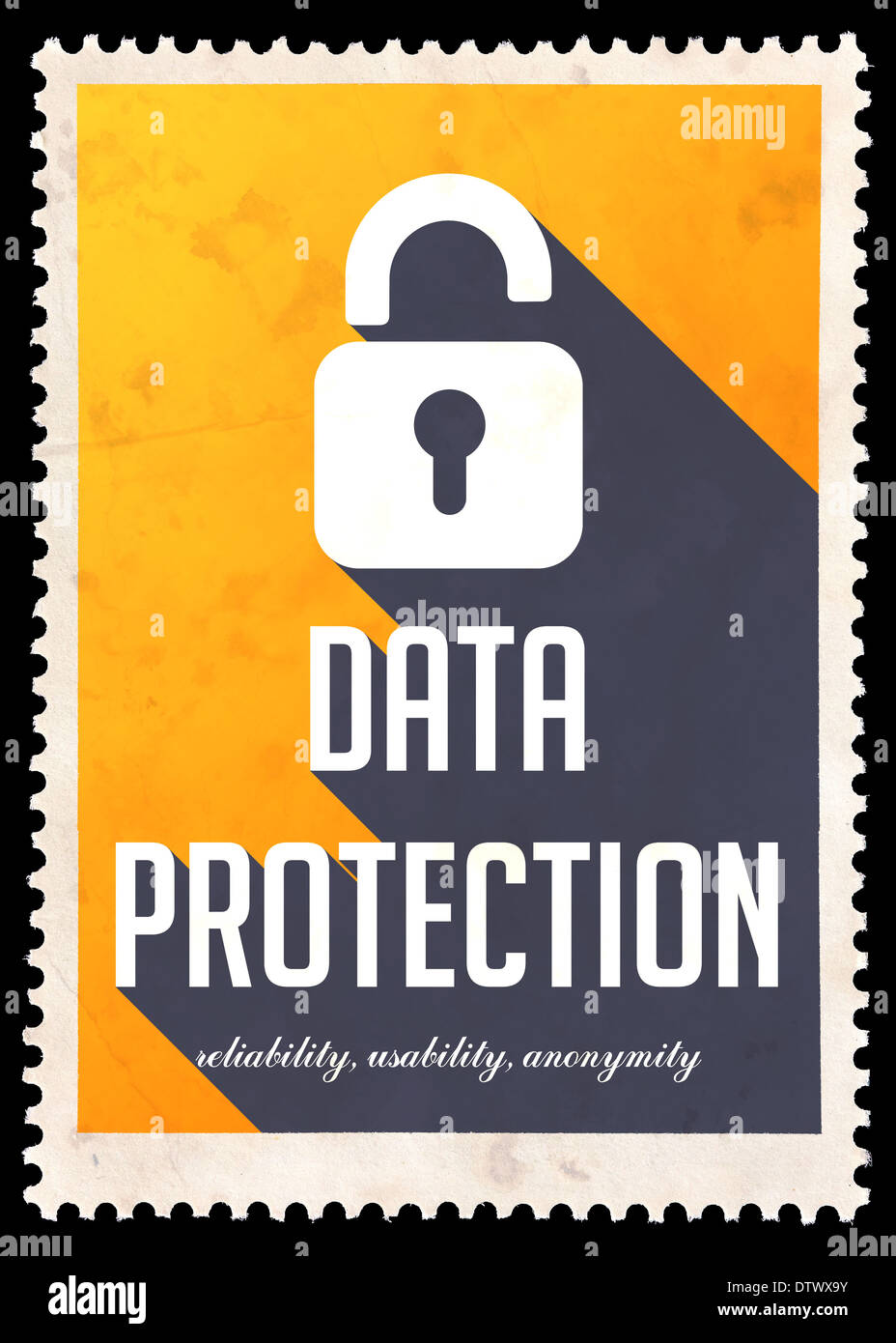 Data Protection on Yellow Background. Vintage Concept in Flat Design ...