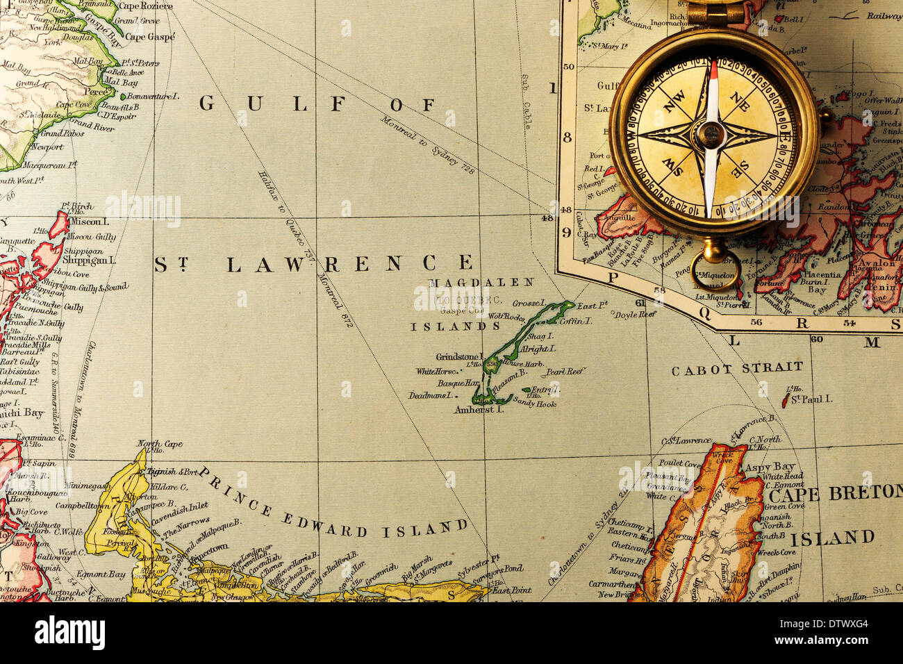 Antique compass over old XIX century map Stock Photo - Alamy