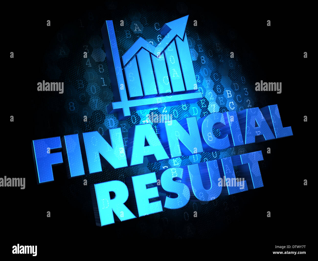Financial Result Concept - Blue Color Text on Dark Digital Background ...