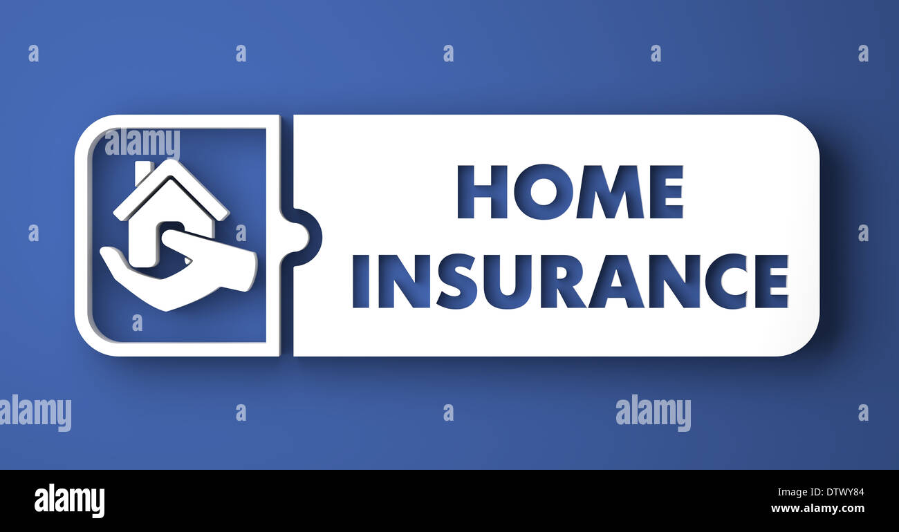 Home Insurance Concept. White Button on Blue Background in Flat Design ...