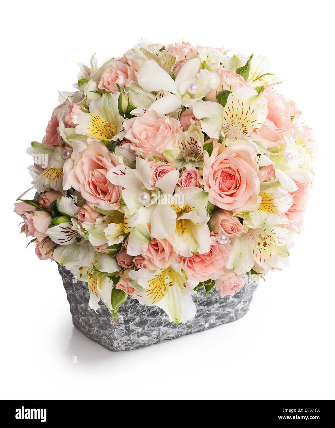 Bouquet of beautiful flowers in basket Stock Photo - Alamy